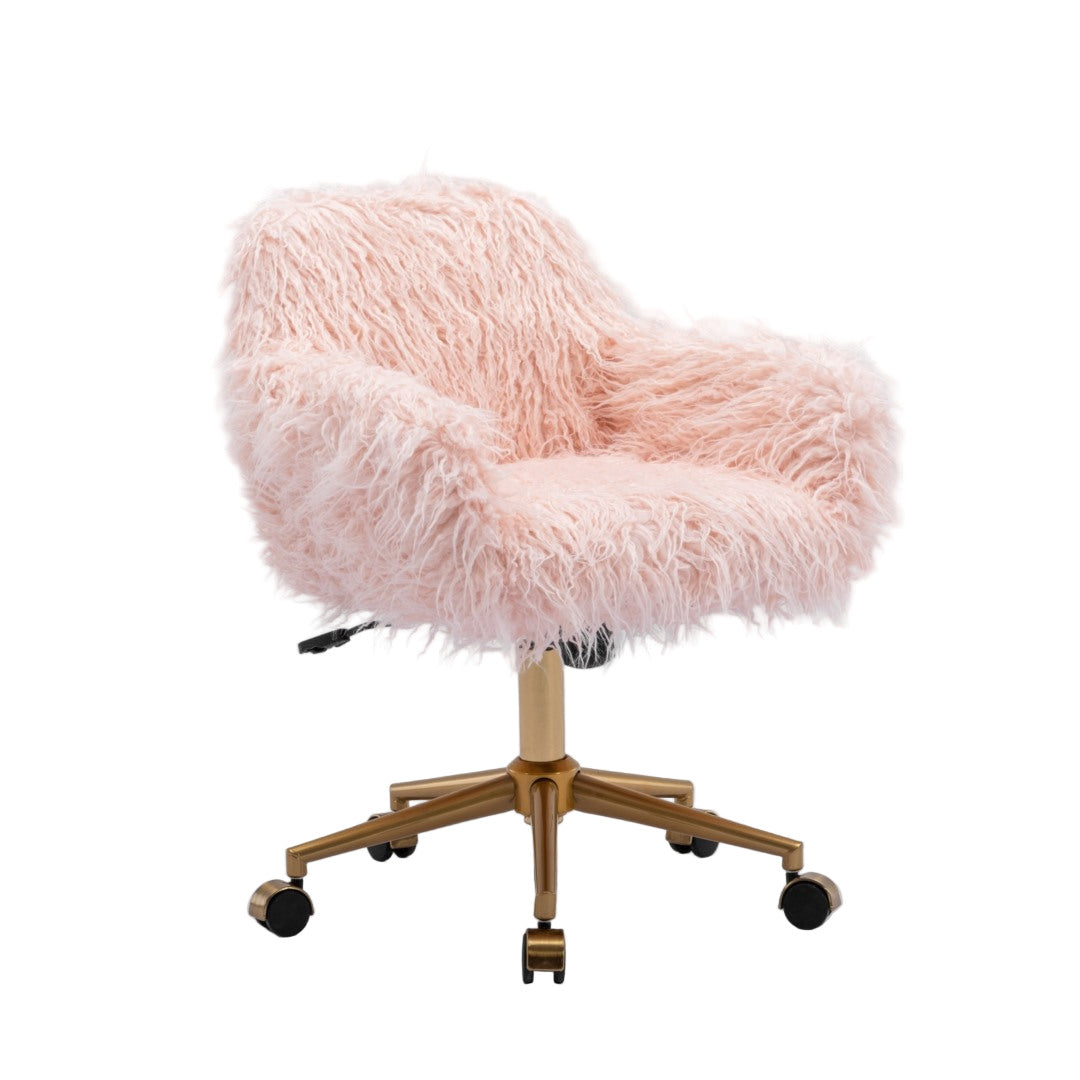 Fluffy Office Chair Faux Fur Modern Swivel Desk Chair - Pink – Napoleon Bay